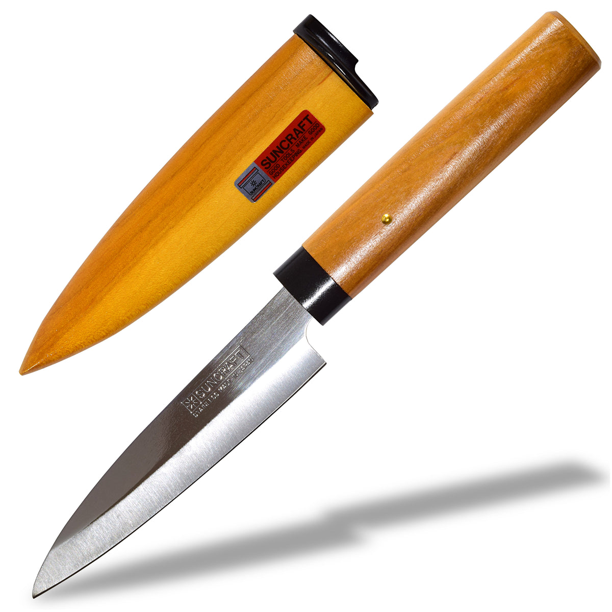 Japanese Fruit Knife - 3.7-inch Pointed-End Blade with Wooden Sheath ...